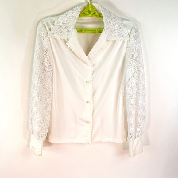 Tops | 6s 70s Ivory White Lace Button Down Blouse Retro Vintage | Poshmark